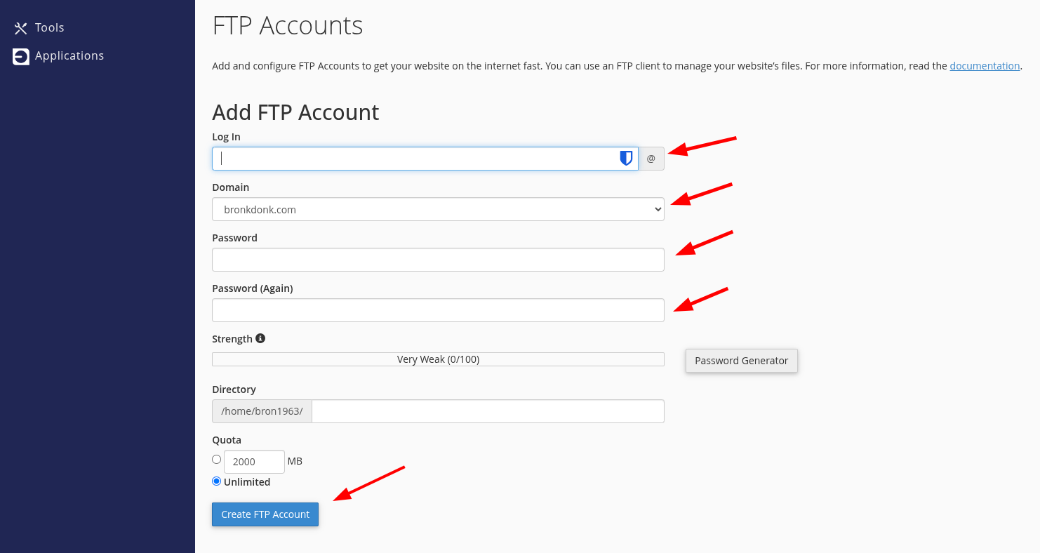 How to create FTP accounts - Epik